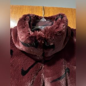 Nike | Jackets & Coats | Nike Swoosh Logo Faux Fur Jacket In Maroon And ...